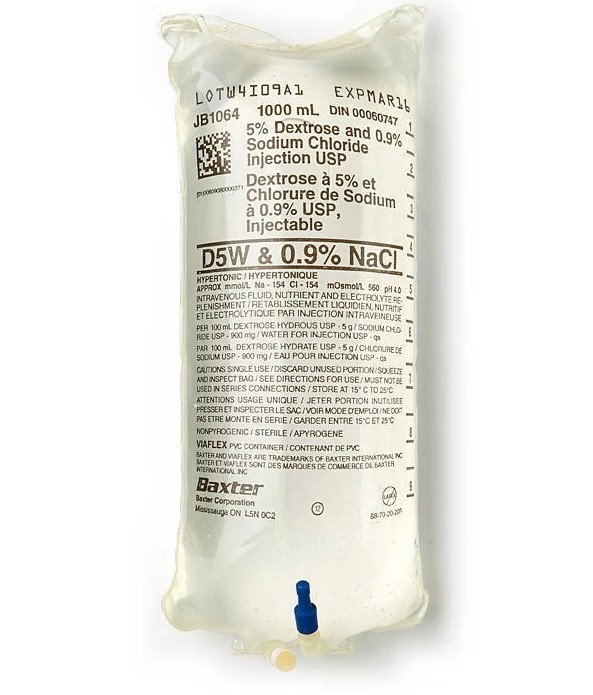 Baxter Dextrose 5% in Sodium Chloride IV Solution | 1000mL Flexible Bag ...